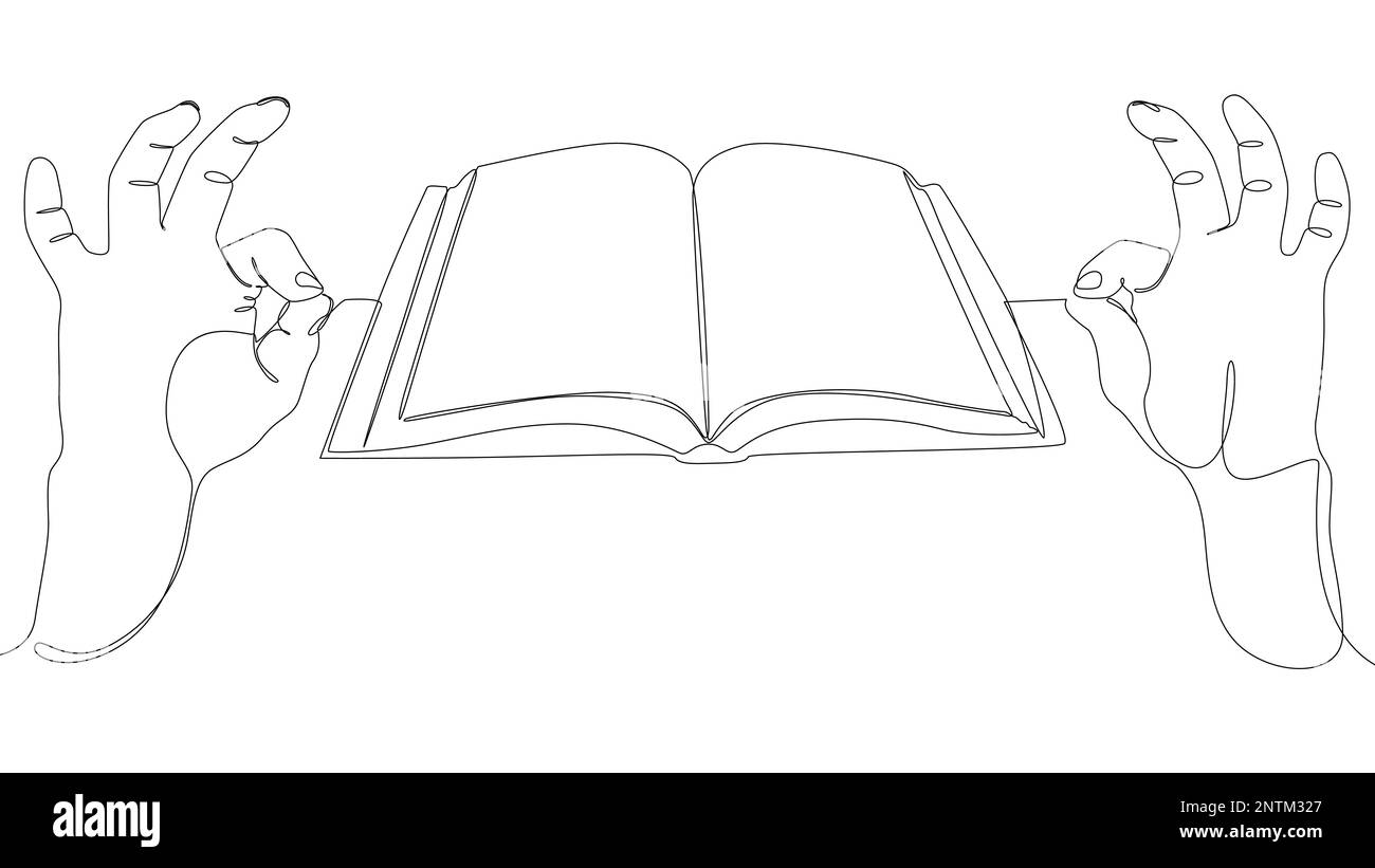 One Continuous Line Of Hand With Book Thin Line Illustration Vector Concept Contour Drawing