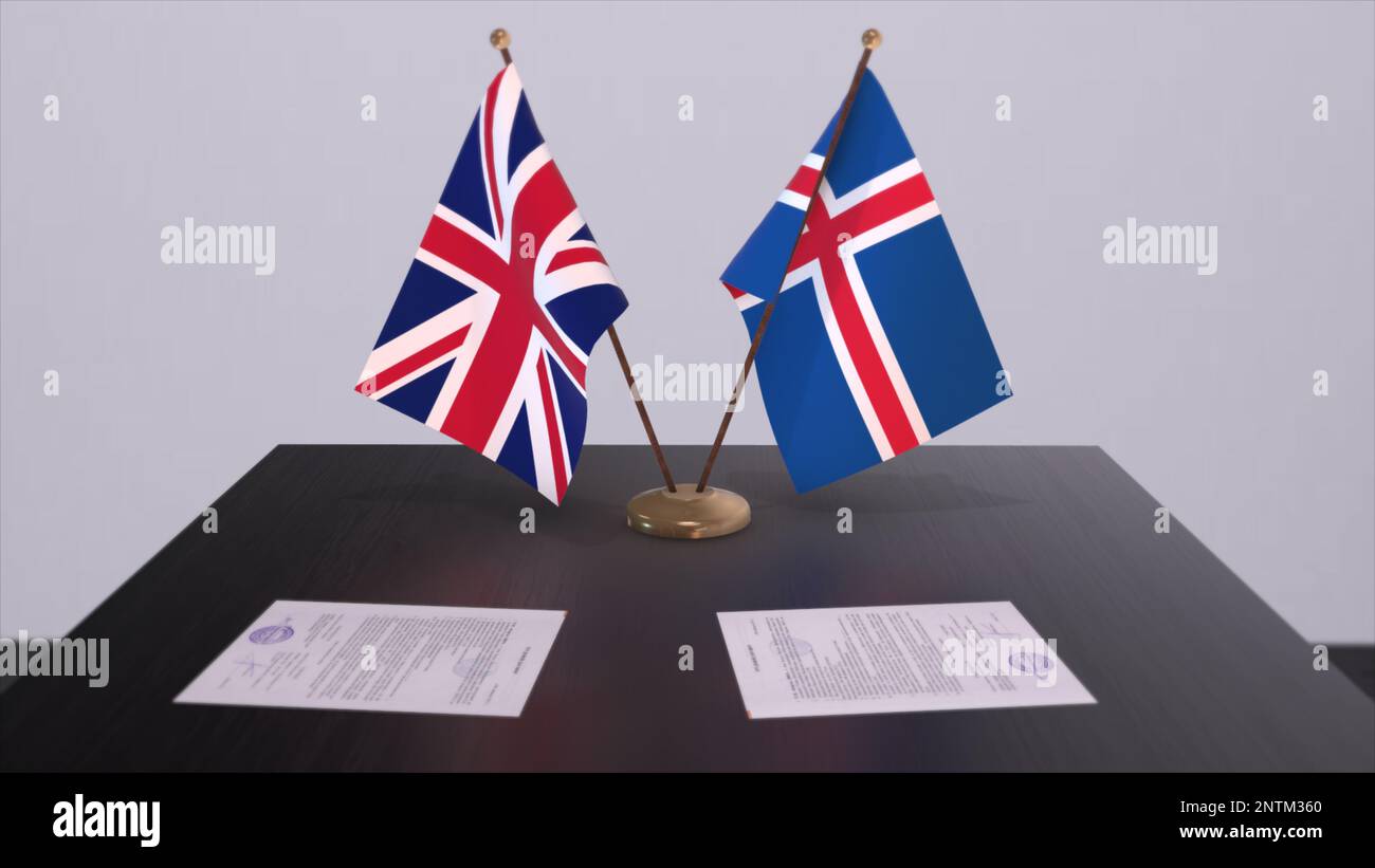 Iceland and UK flag. Politics concept, partner deal beetween countries ...