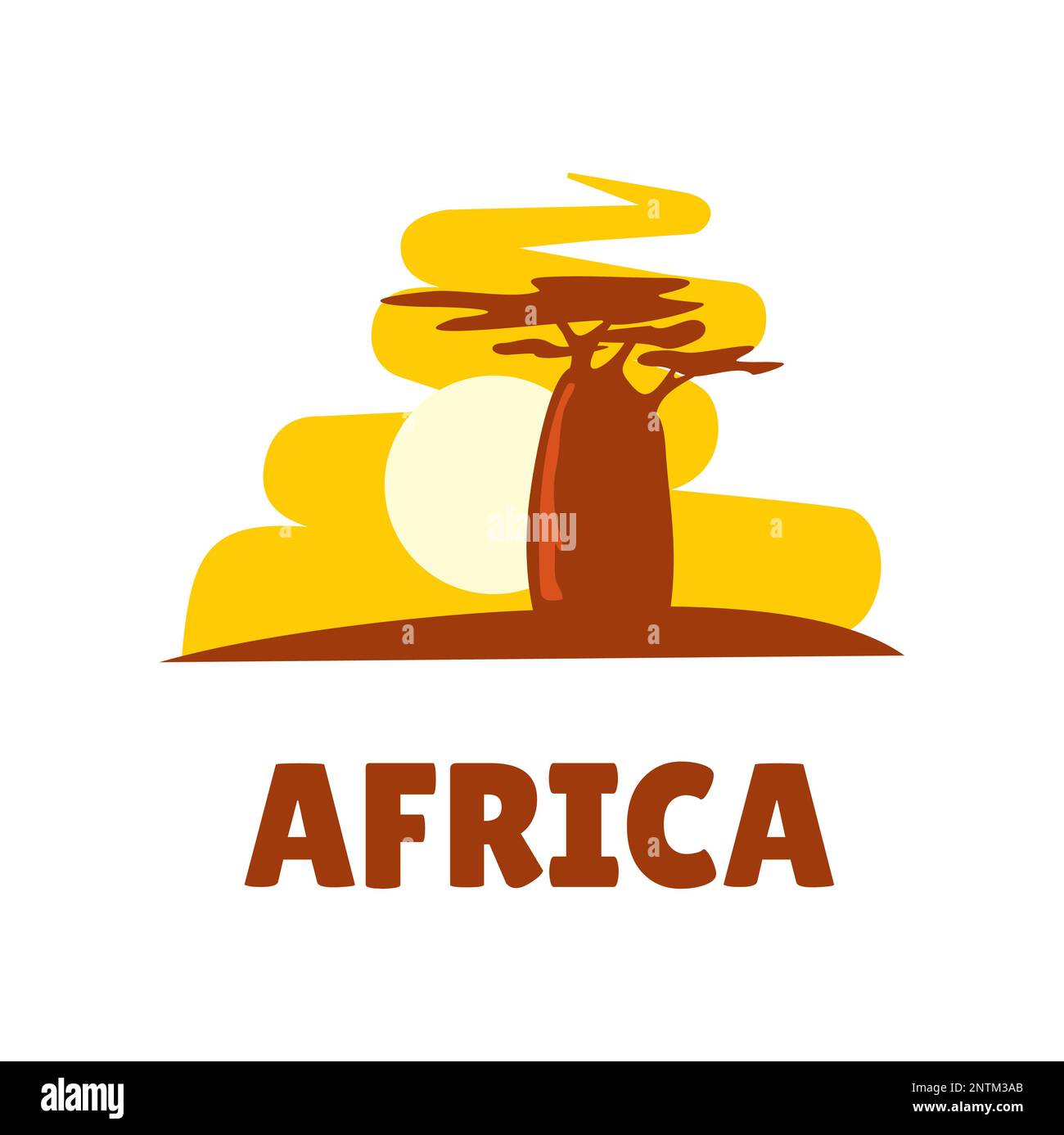Africa icon Adansonia baobab savannah tree silhouette on sunset. Africa ...