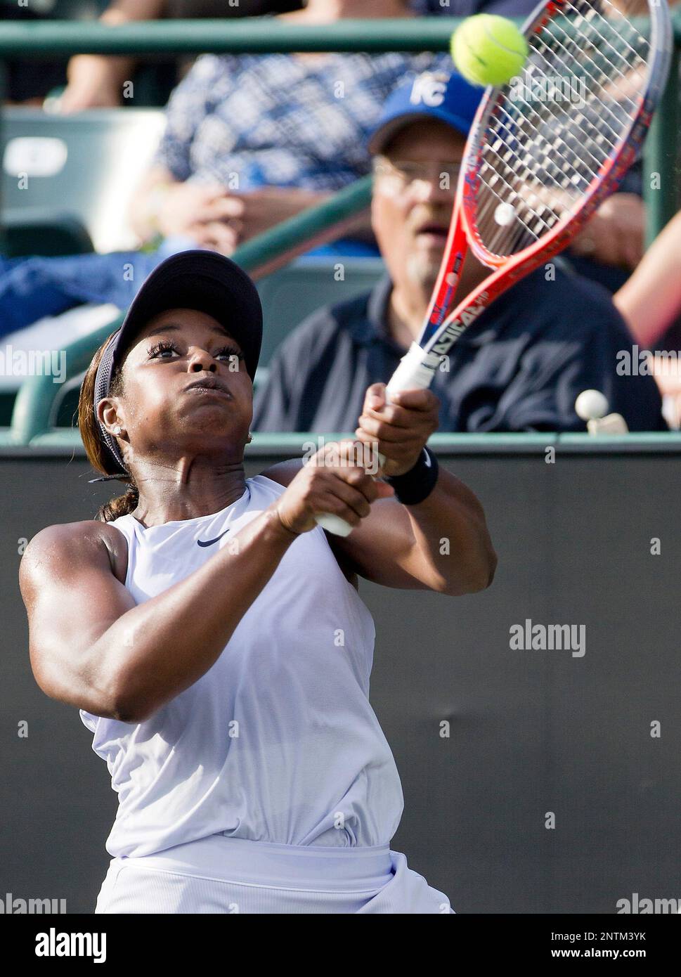 Sloane Stephens, of the United States, reaches for a shot from ...