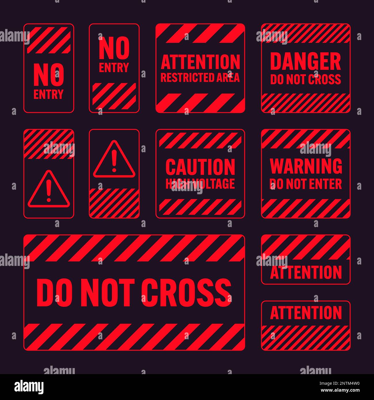 Various red warning signs with diagonal lines. Attention, danger or ...