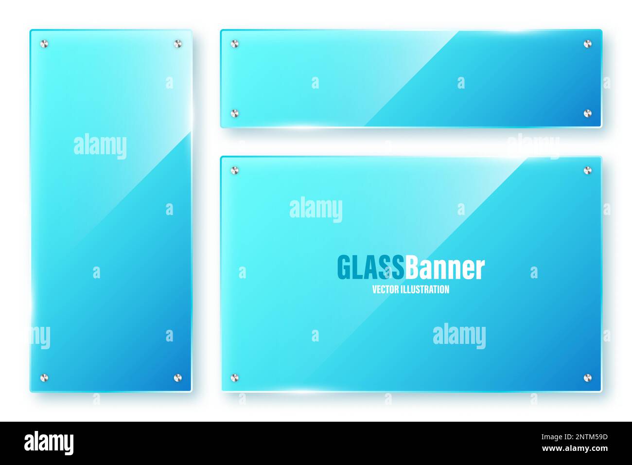 Realistic isolated glass frames collection. Blue transparent glass ...
