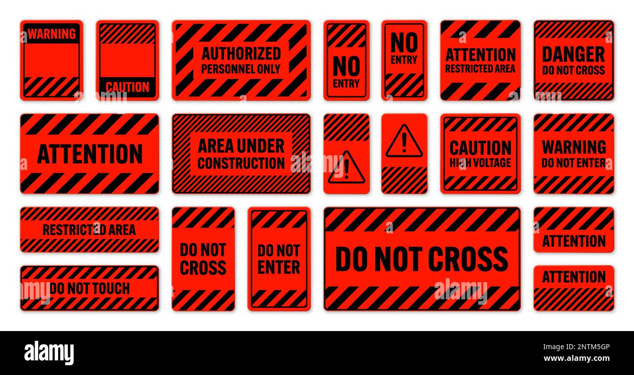 Various black and red warning signs with diagonal lines. Attention ...