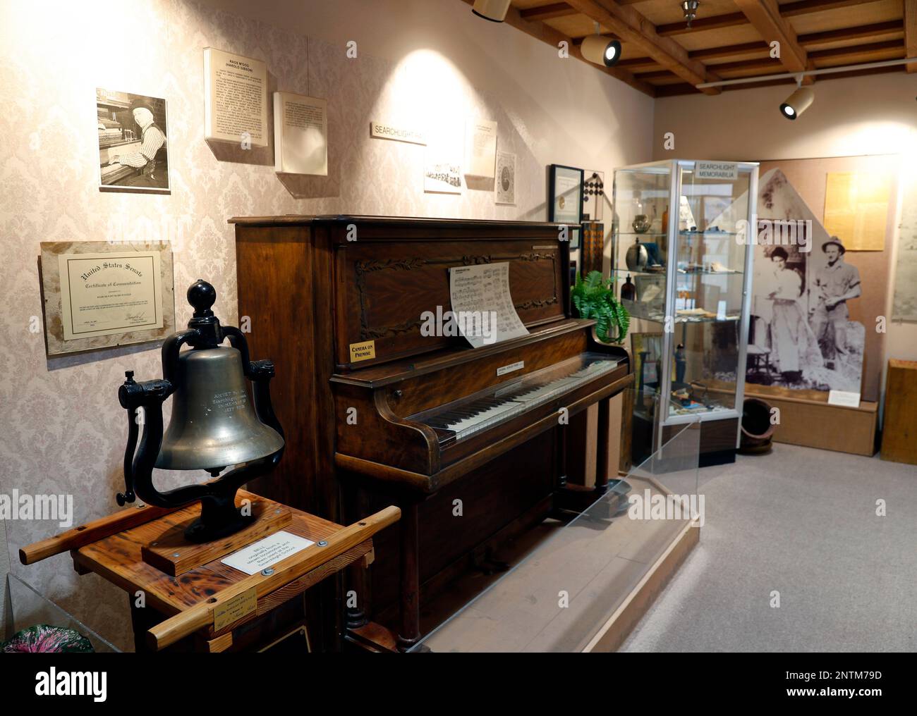 A bell and piano are part of the displays at the Searchlight Historic ...