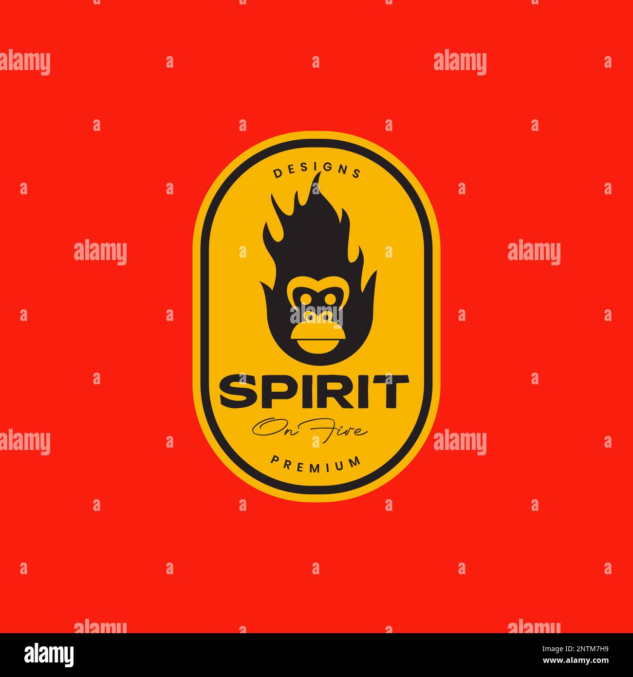 primate ape monkey on fire flame badge vintage logo design vector icon ...