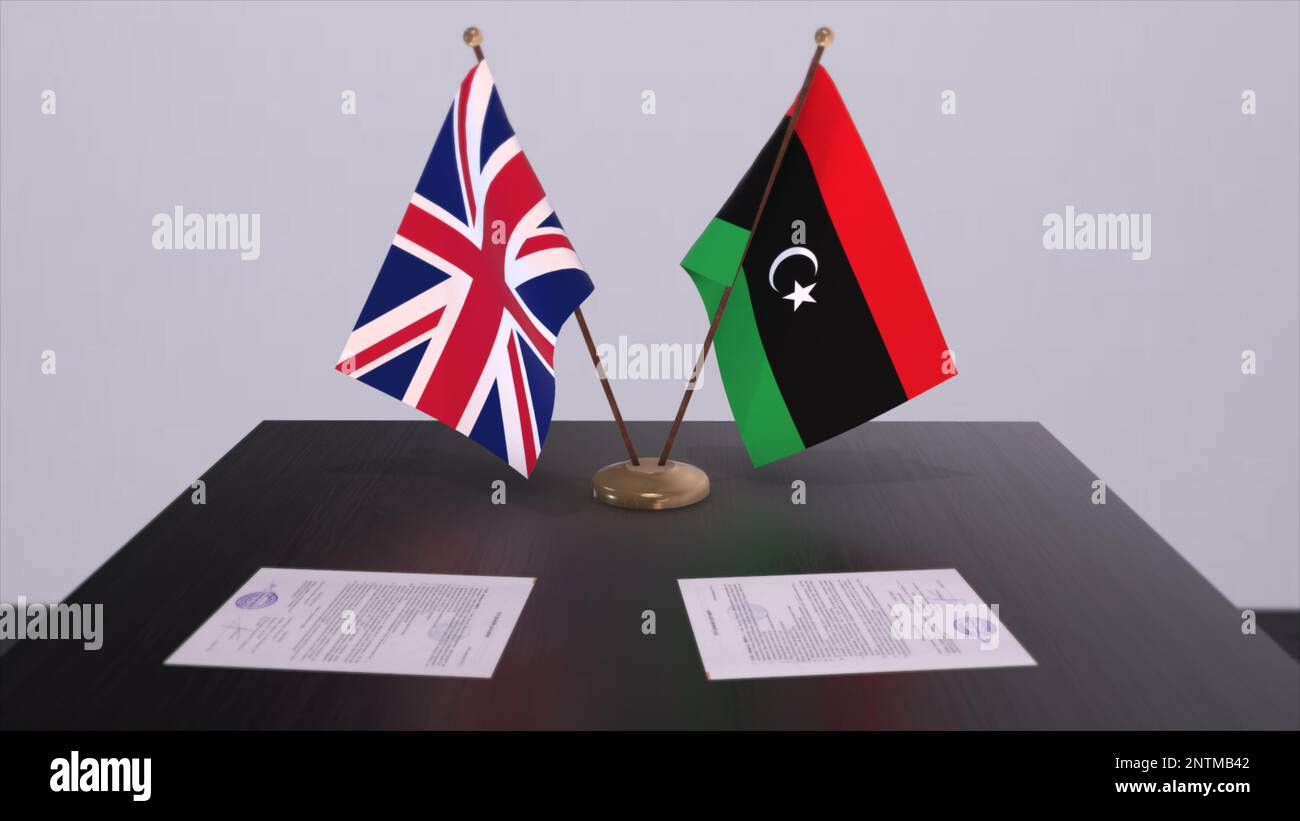 Libya and UK flag. Politics concept, partner deal beetween countries ...