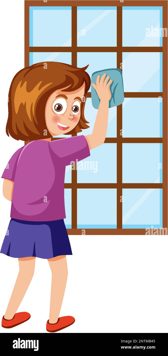 A girl wiping window by rag illustration Stock Vector Image & Art - Alamy