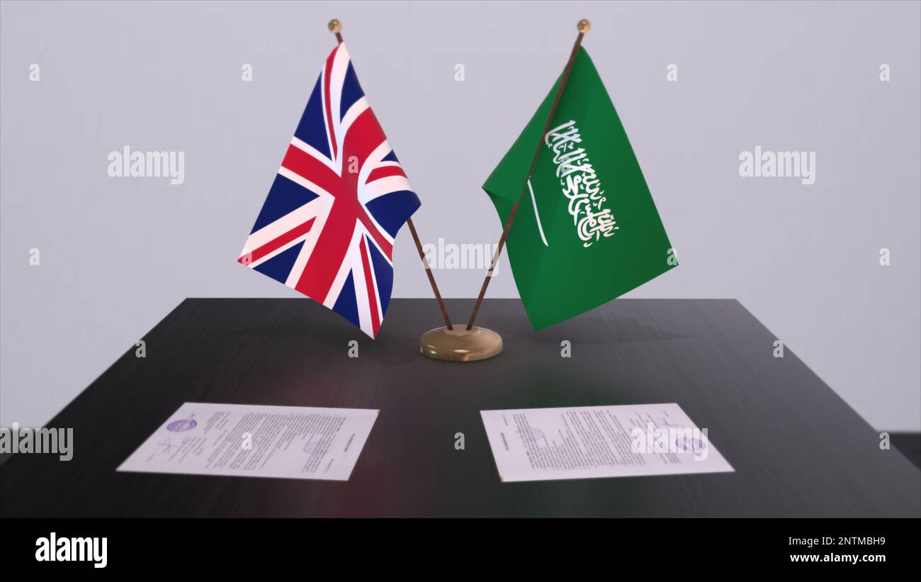 Saudi Arabia and UK flag. Politics concept, partner deal beetween ...