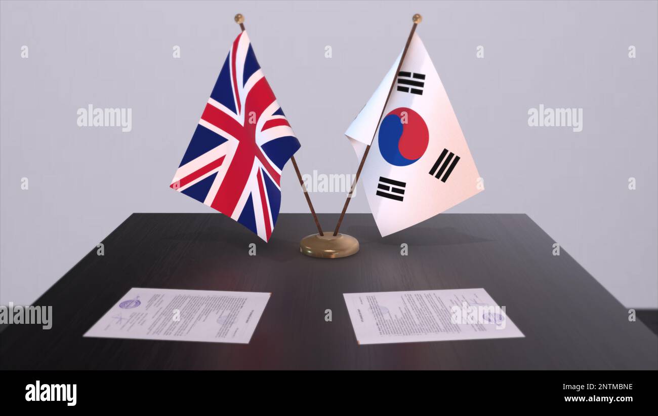 South Korea and UK flag. Politics concept, partner deal beetween ... South Korea and UK flag. Politics concept, partner deal beetween ...