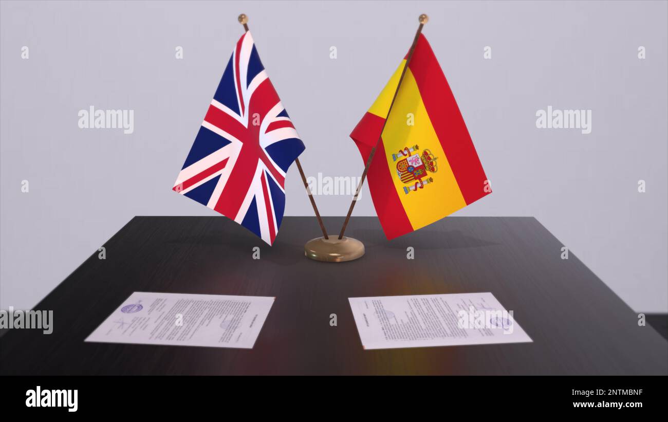 Spain and UK flag. Politics concept, partner deal beetween countries ...