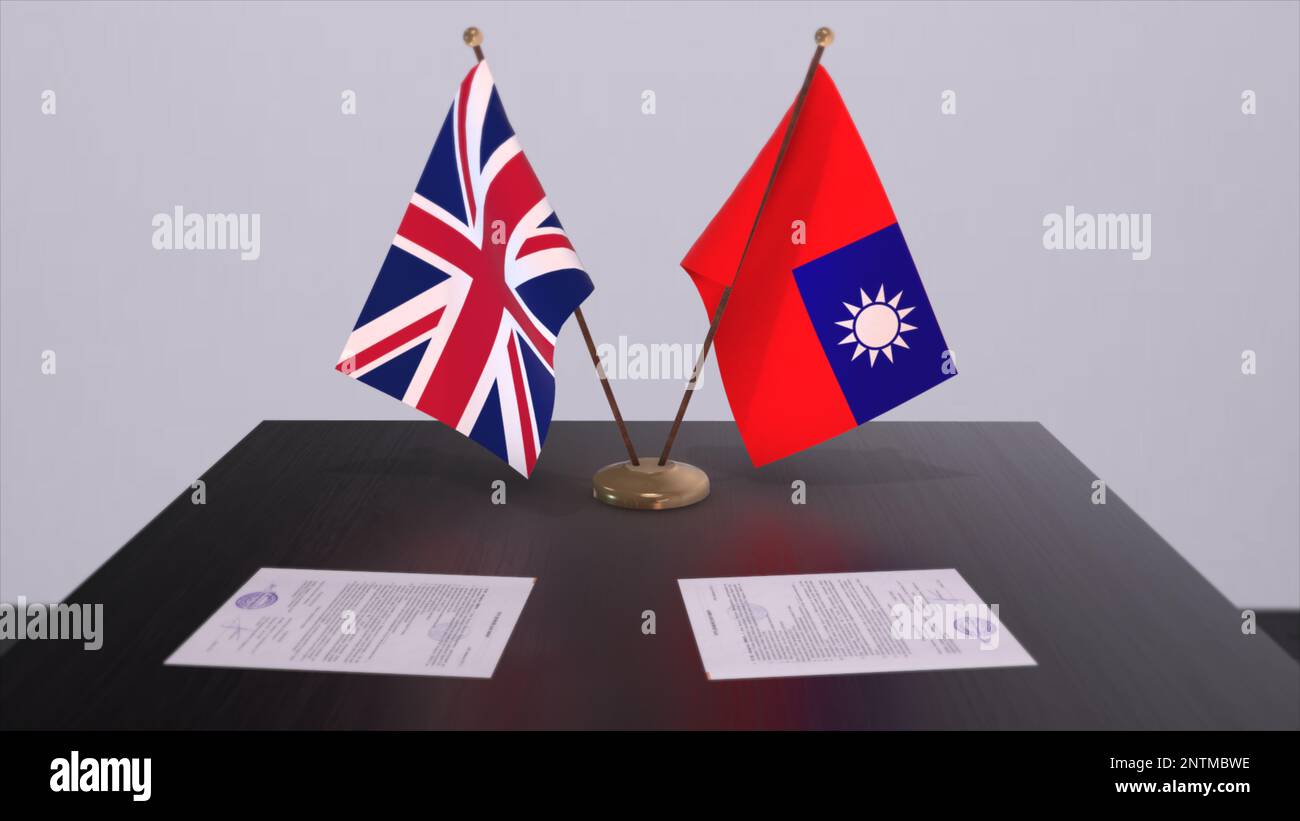 Taiwan and UK flag. Politics concept, partner deal beetween countries ...