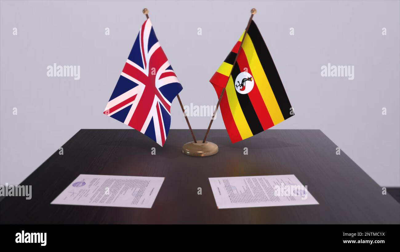 Uganda and UK flag. Politics concept, partner deal beetween countries ...