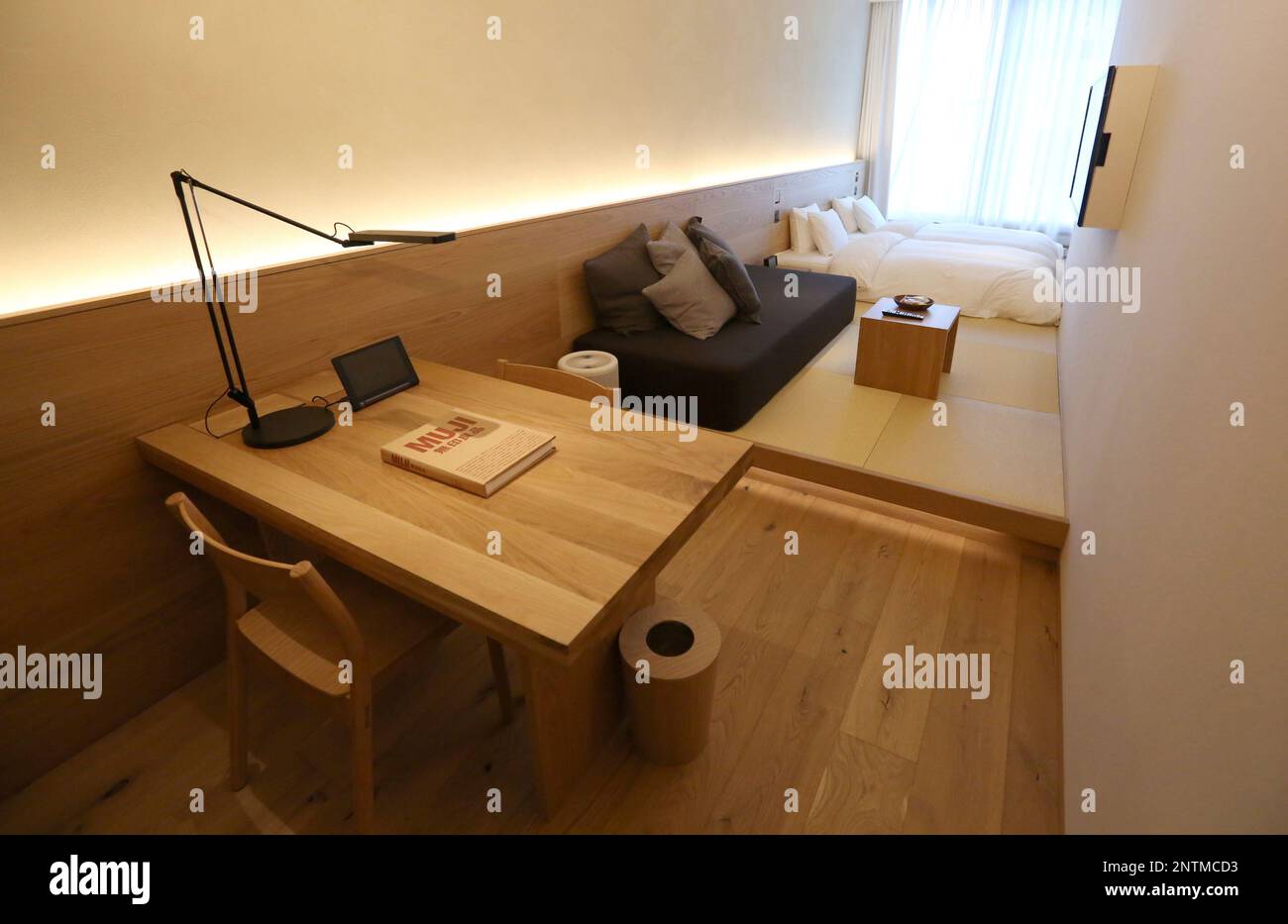 A photo shows a guest room of MUJI HOTEL GINZA unveiled to media in ...