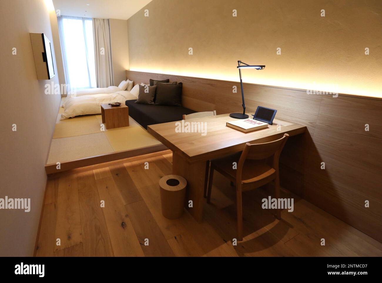 A photo shows a guest room of MUJI HOTEL GINZA unveiled to media in ...