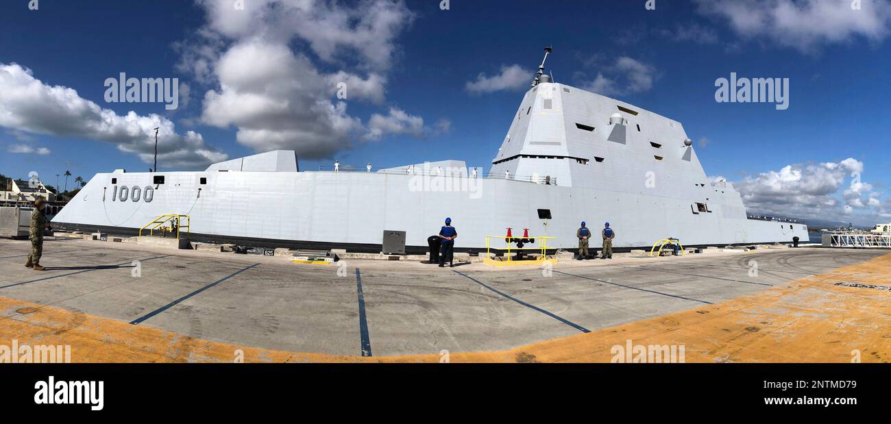 In this panoramic image, the lead ship of the U.S. Navy's newest class ...