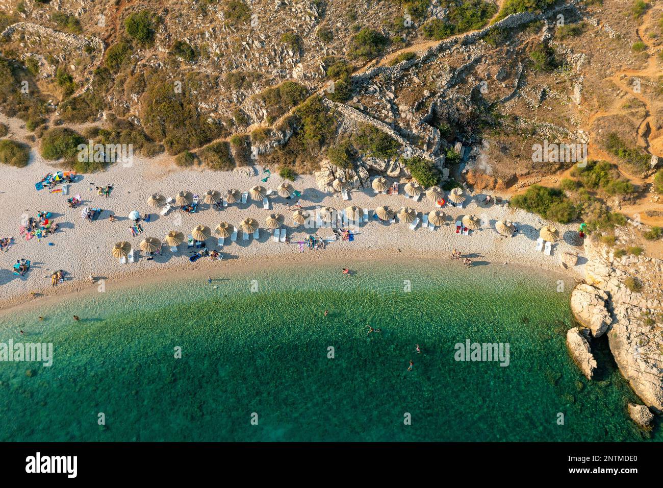 Aerial view of Oprna beach near Stara Baska, Krk Island, Croatia Stock ...
