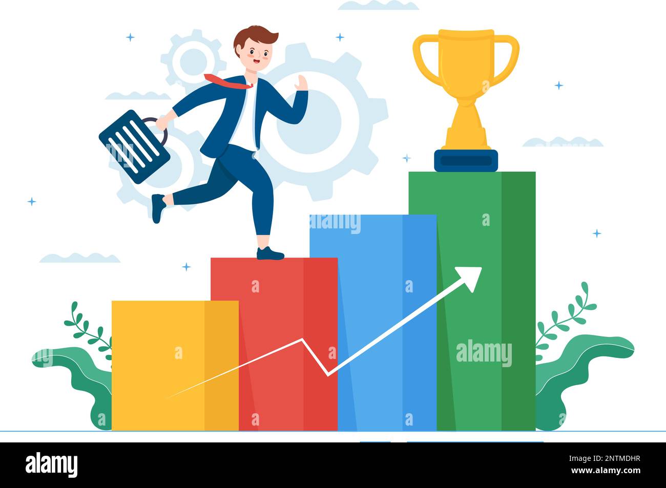Challenge Illustration with Businessman Running to the Top and ...