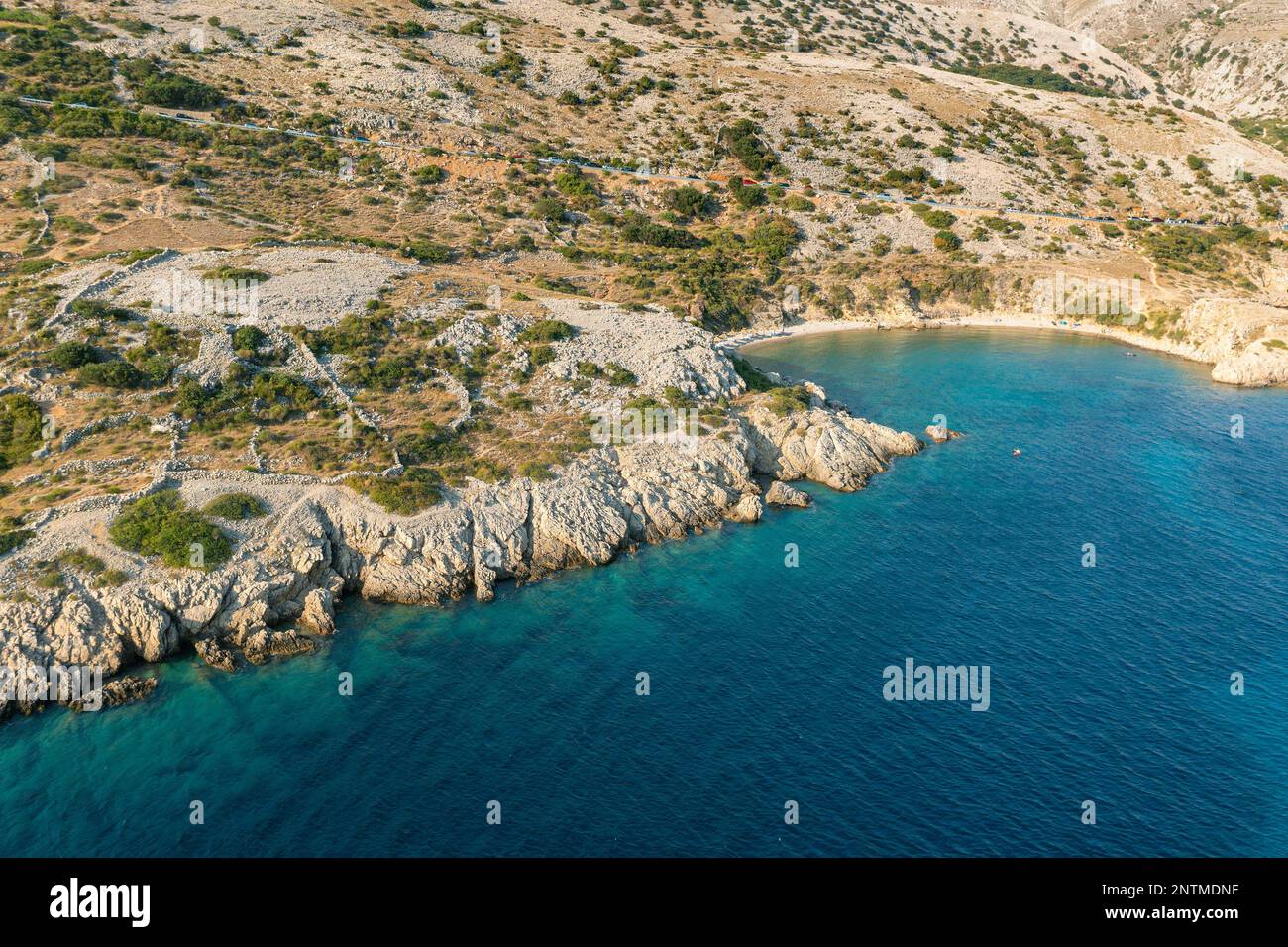 Aerial view of Oprna beach near Stara Baska, Krk Island, Croatia Stock ...