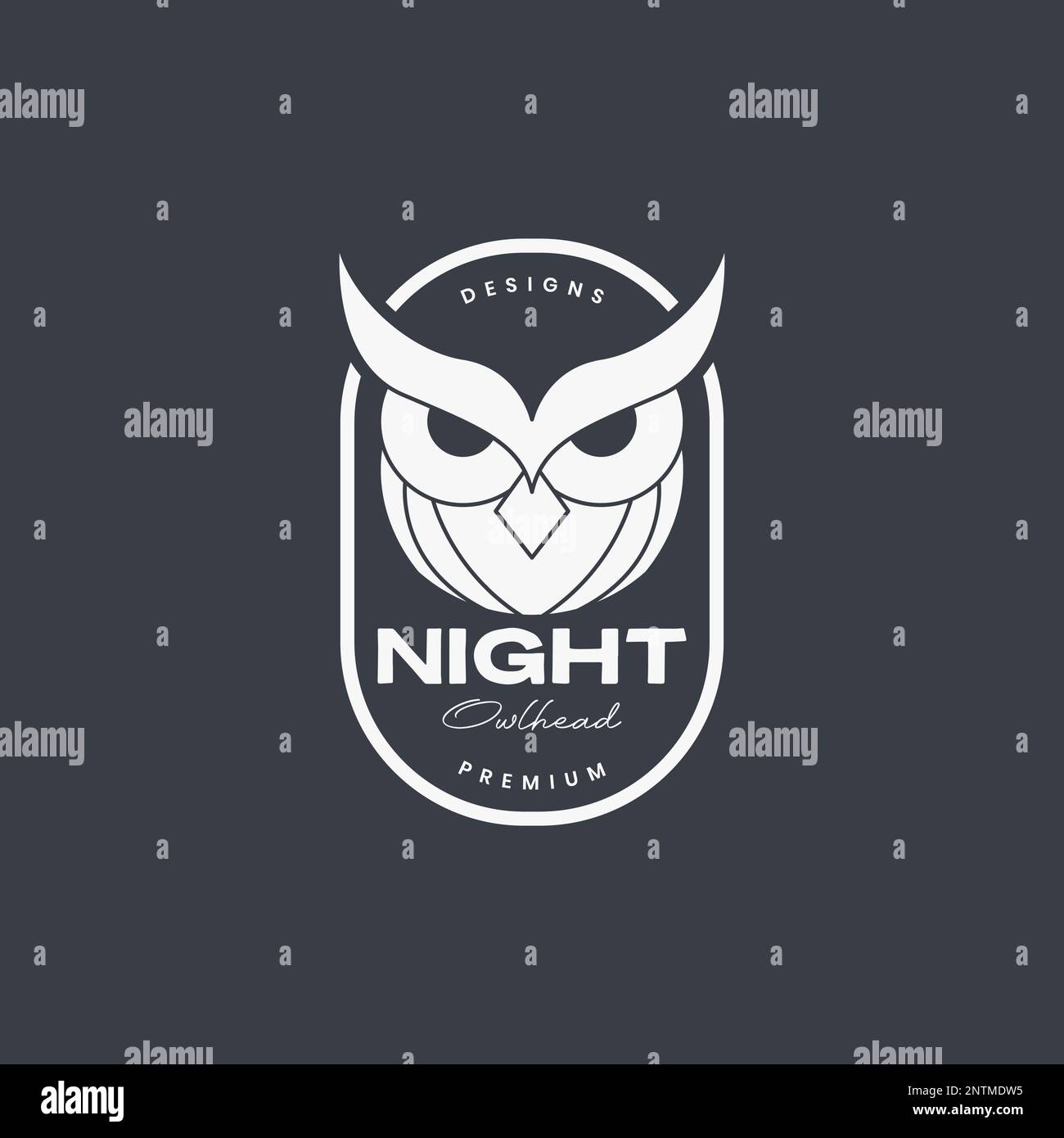 head owl nocturnal night focus geometric flat badge logo design vector ...