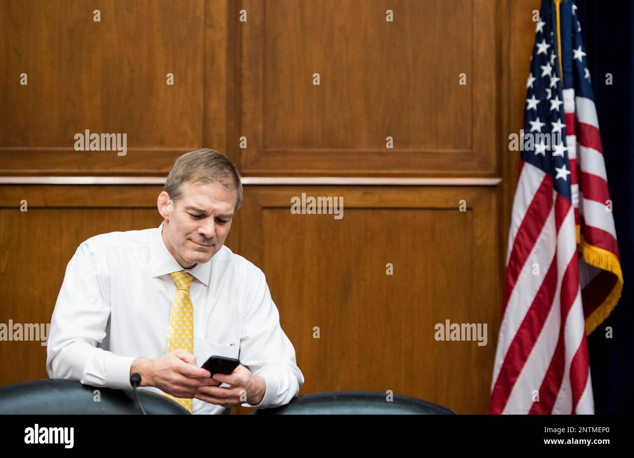 UNITED STATES - APRIL 2: Rep. Jim Jordan, R-Ohio, check his phone ...