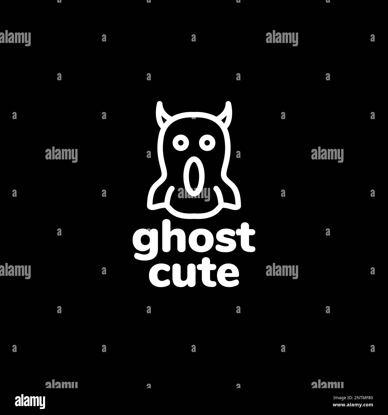 face shock ghost cute horned line logo design vector icon illustration ...