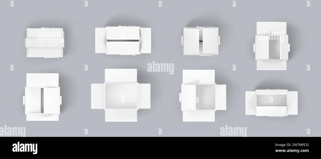 Realistic set of white cardboard boxes isolated on background. Vector ...