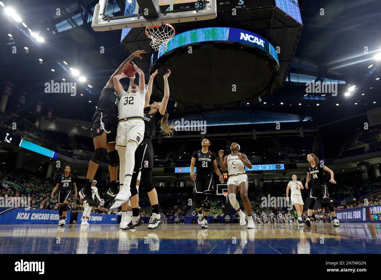 Stanford's Maya Dodson (15) blocks a shot by Notre Dame's Jessica ...