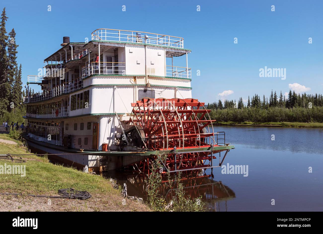 tourists boarding a sternwheel river boat to cruise the Chena River ...