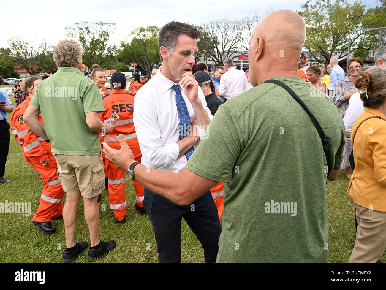 NSW Labor Leader Chris Minns is seen meeting Lismore residents at a ...