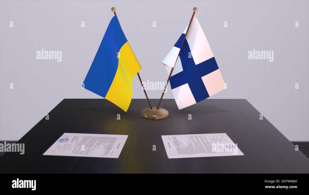 Ukraine and finland flags on table hi-res stock photography and images ...