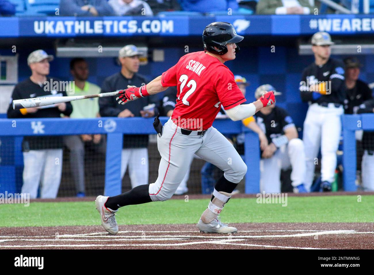 March 28, 2019: Georgia's Aaron Schunk follows through on a swing ...