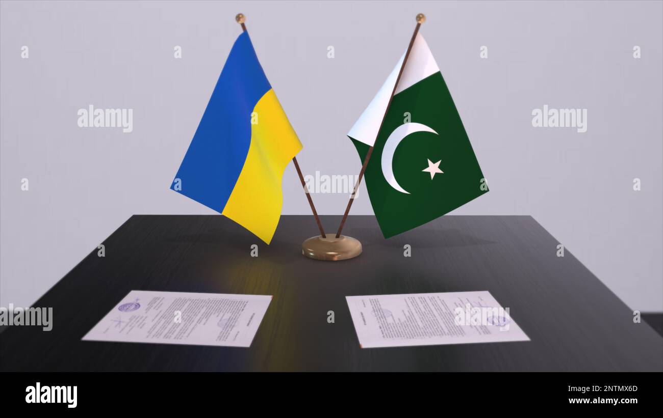 Pakistan and Ukraine flags on politics meeting 3D illustration Stock ...