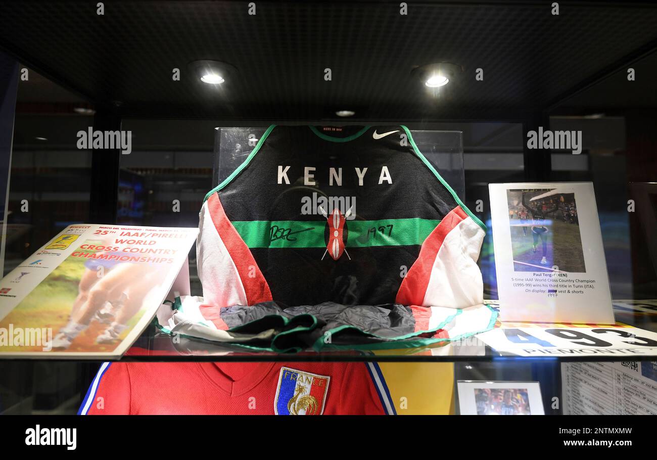 Detailed view of the Nike singlet and shorts worn by Paul Tergat (KEN ...