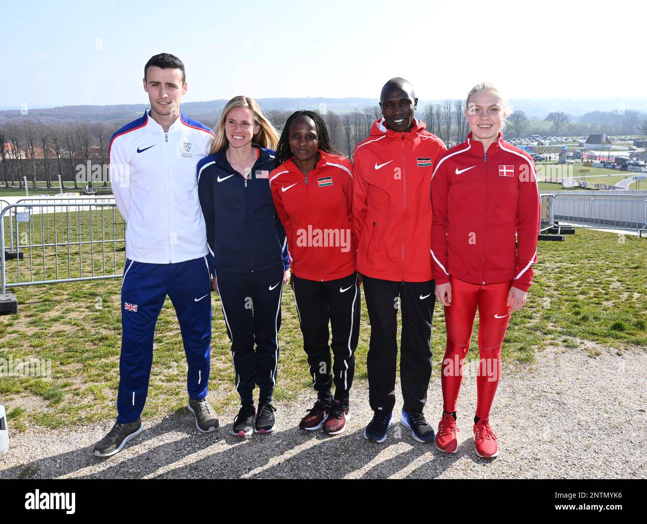 Athletes pose during a press conference prior to the IAAF World Cross ...