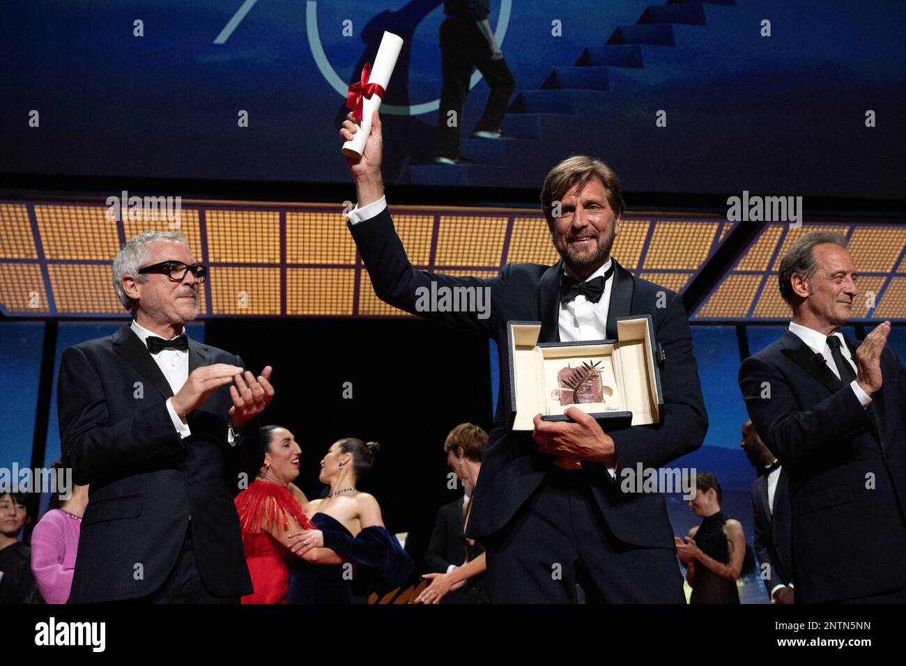 File photo dated May 28, 2022 shows director Ruben Ostlund receives the Palme d'Or Award for the ...