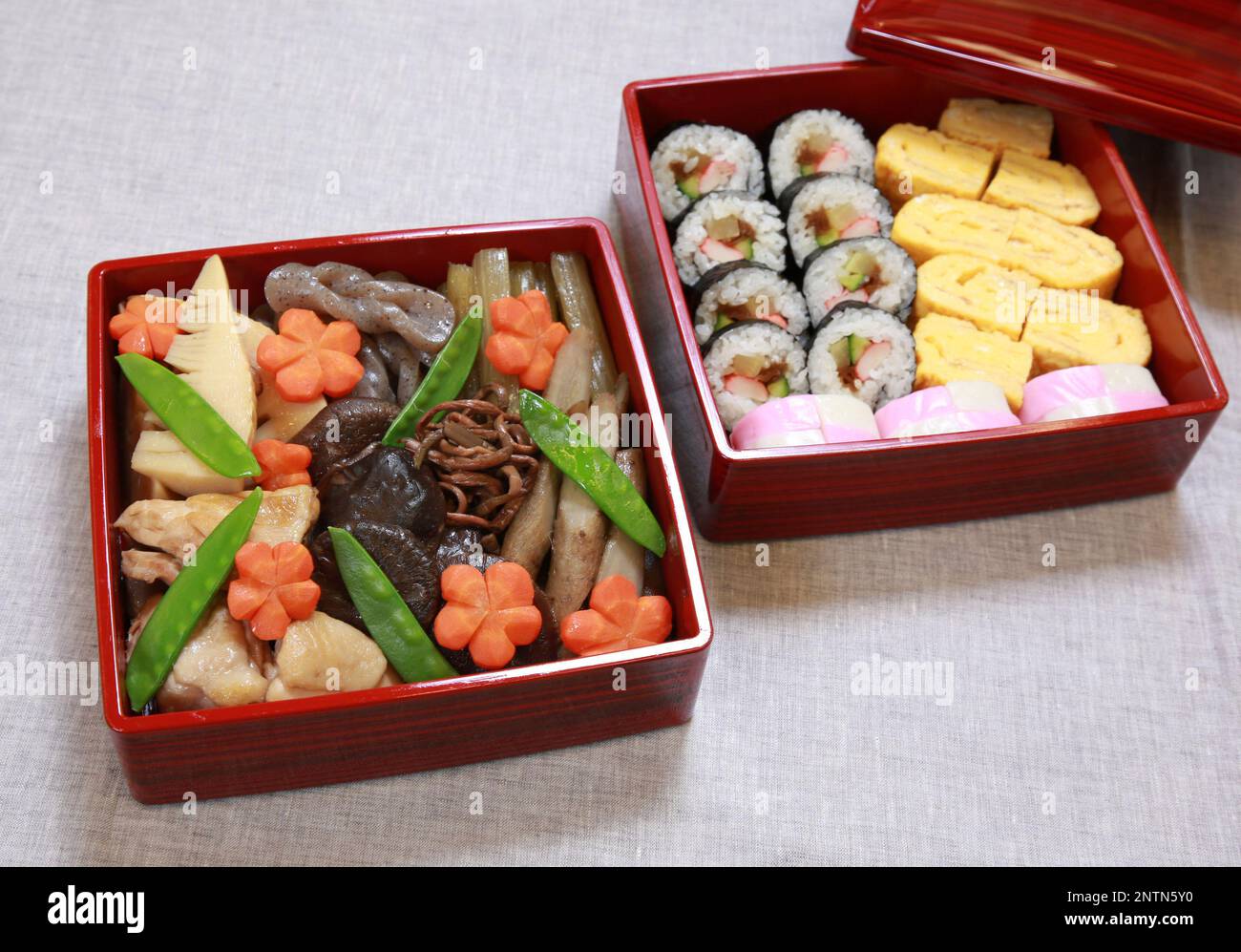 Nimono, Japanese traditional simmered dish, is pictured with Norimaki ...