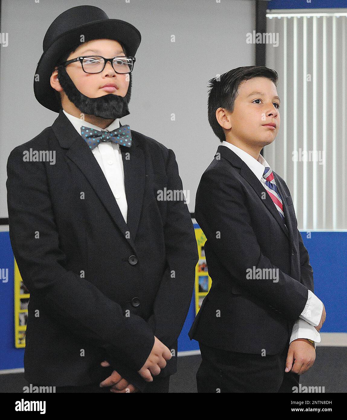 Presidents Abraham Lincoln, left, played by Nicholas Lopez, and Ronald ...