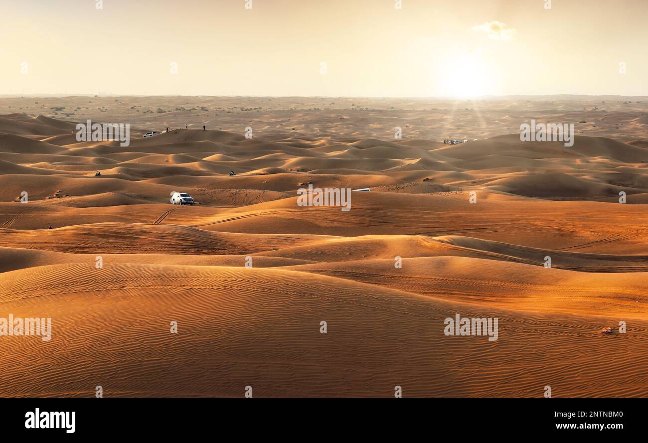 Desert safari with big dunes near Dubai, United Arab Emirates Stock ...