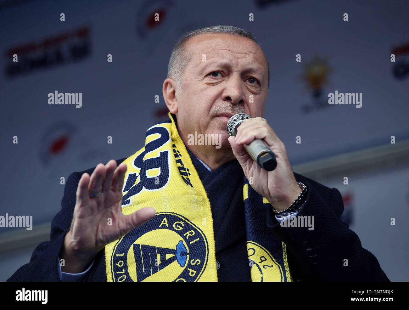 Turkey's President Recep Tayyip Erdogan addresses the supporters of his ...