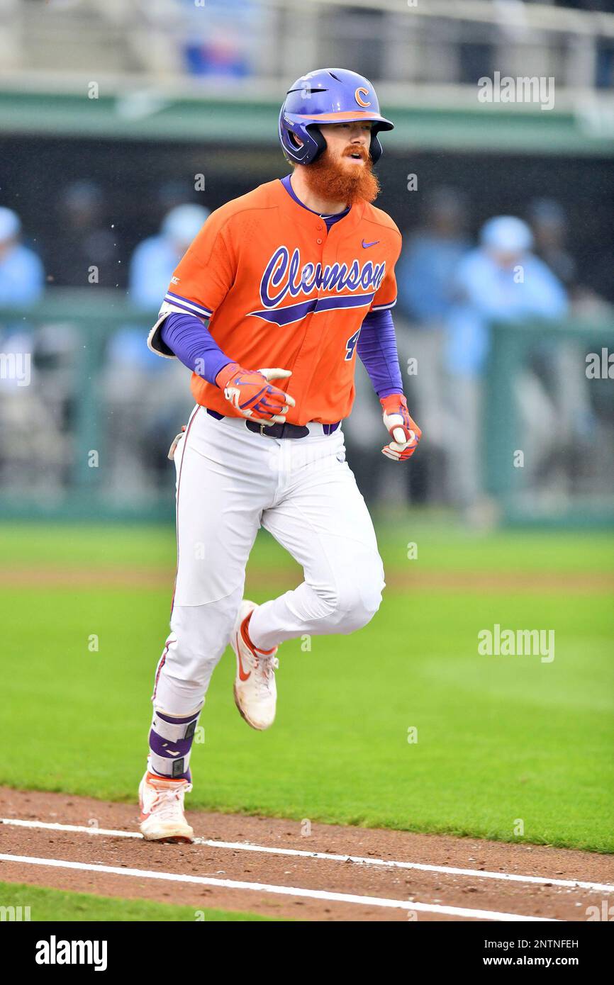 Clemson Tigers third baseman Grayson Byrd (4) runs to first base during ...