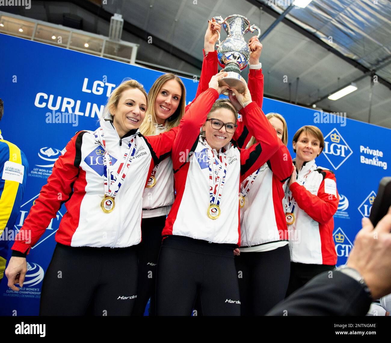 Sweden's team celebrates with the trophy after the finale match at the ...