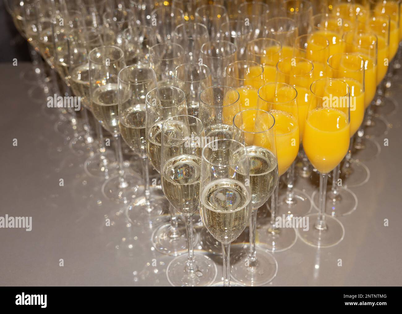 Glasses of Champagne/sparkling white wine, reception drinks at an event ...