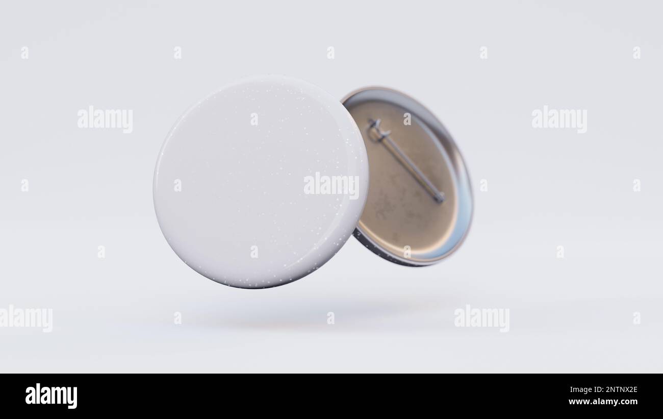White round badge pin mockup on white background. circle pin template ...