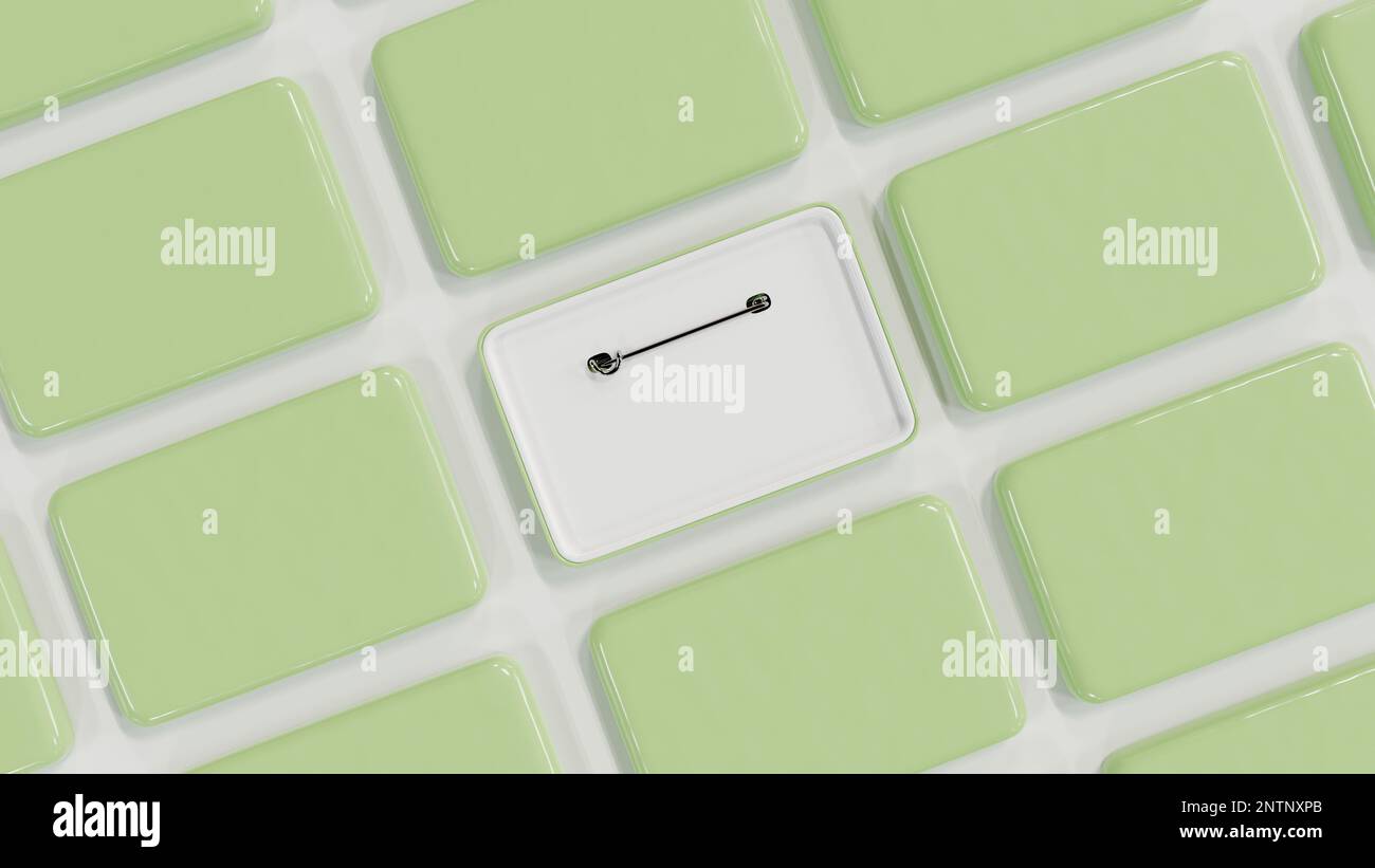 Pastel green rectangular badge pins mockup on white background. brooch ...