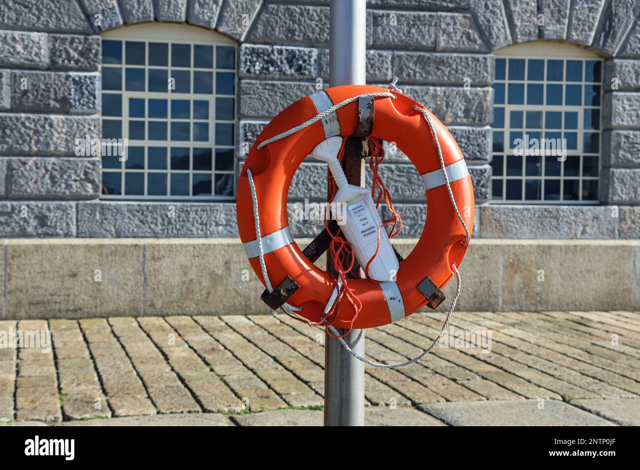 In case of emergency. A Lifebuoy aid beside the Hamoaze at the Royal ...