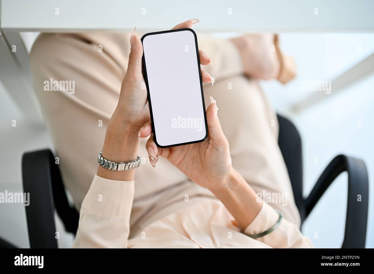 Top view of a smartphone white screen mockup for display your graphic ...