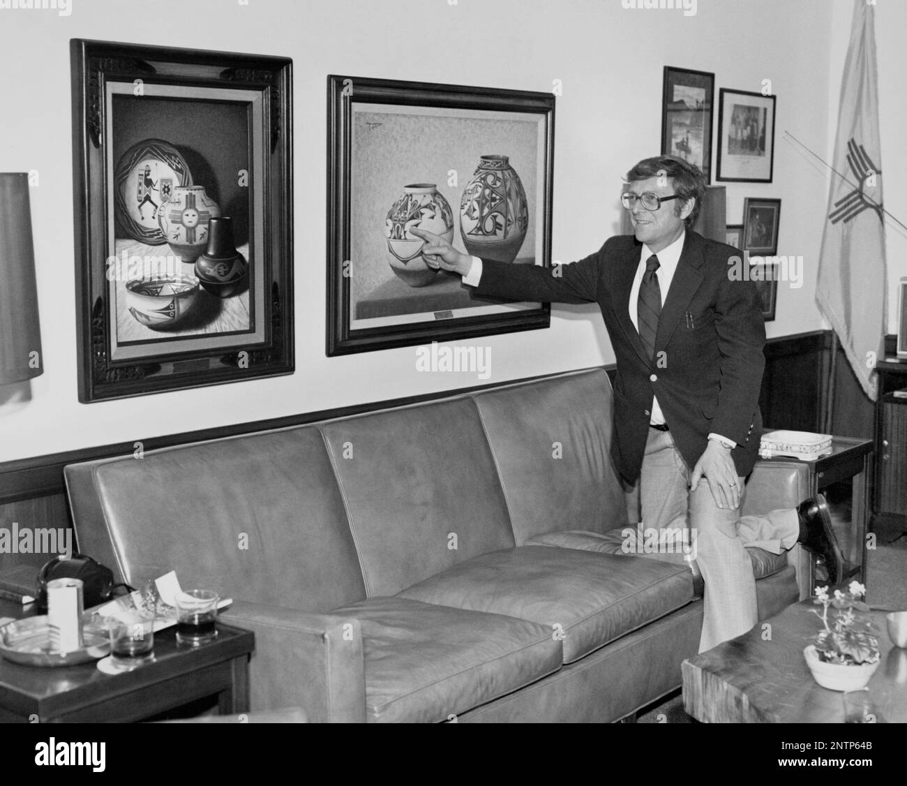 Sen. Pietro Vichi "Pete" Domenici, R-N.M., pointing at pictures of ...