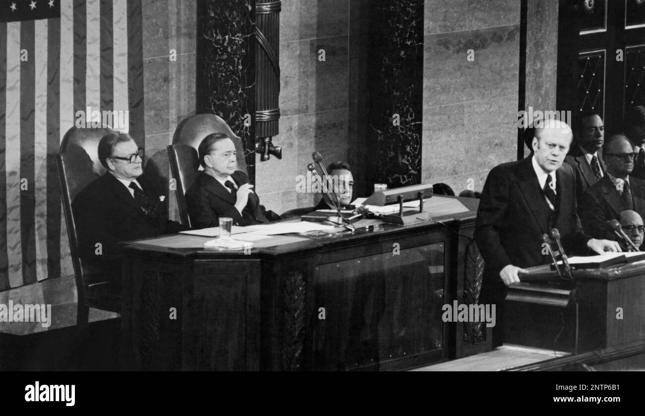 Speaker of the House Rep. Carl Bert Albert, D-Okla and Gerald Ford ...