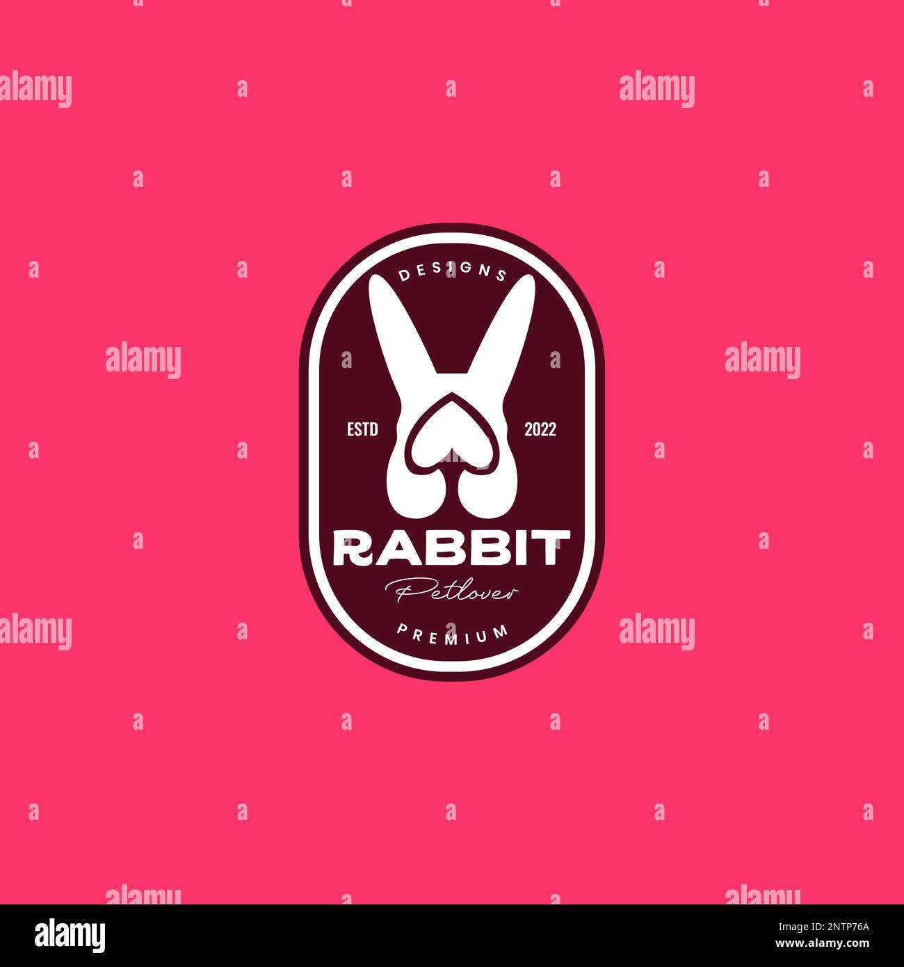 rabbit hare ears animals pets love heart badge vintage logo design ...