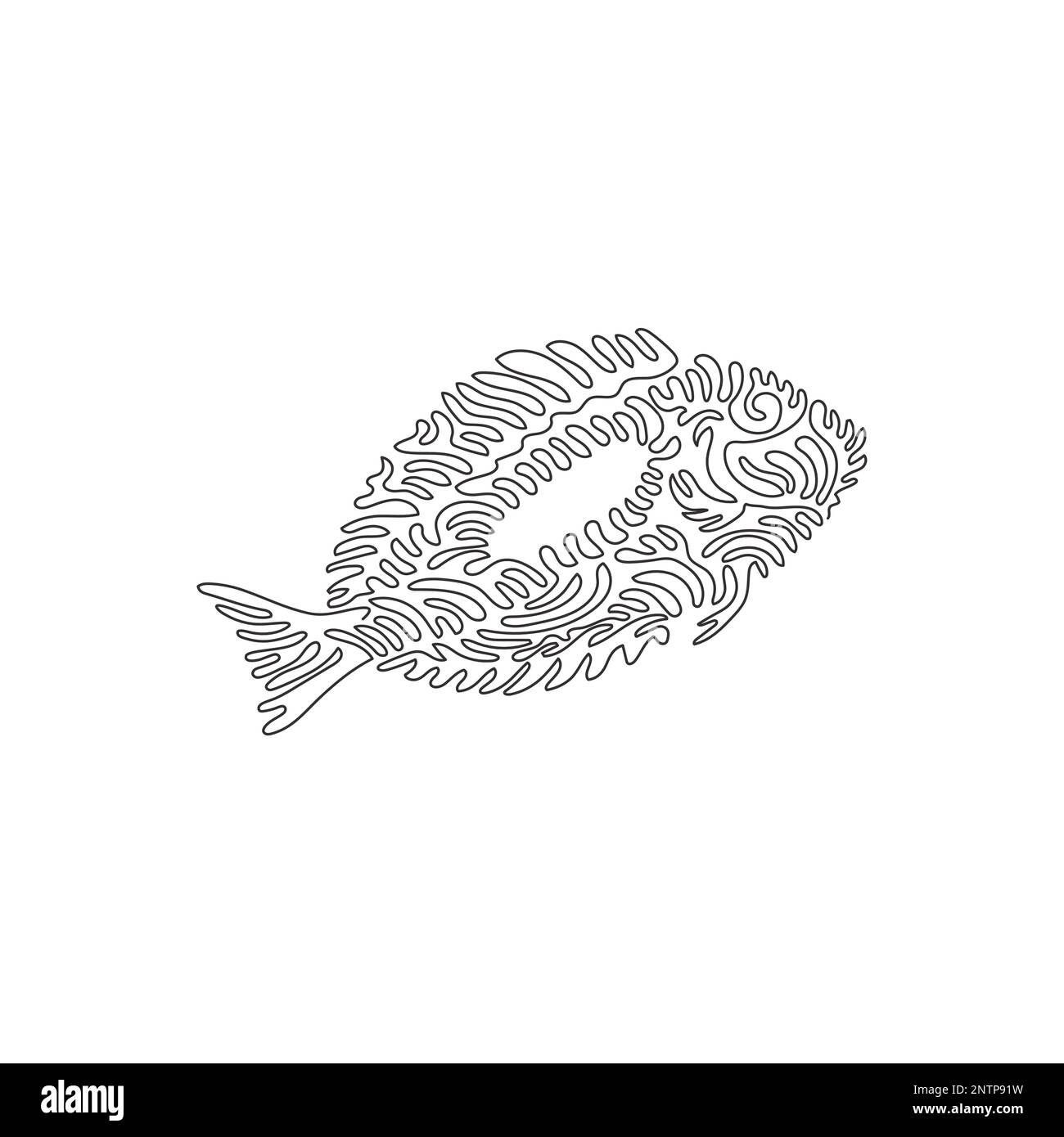 Single one curly line drawing of exotic fish abstract art. Continuous ...